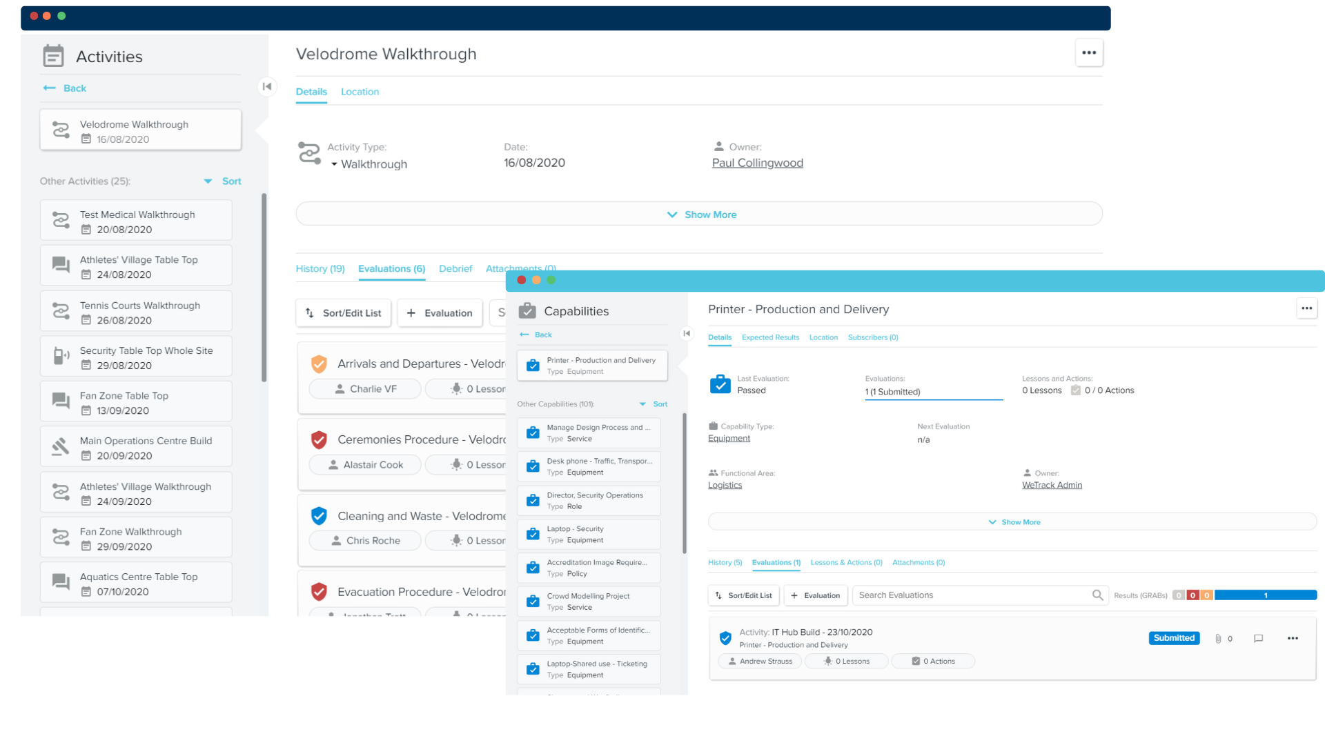 Tabletop Testing and Exercising Software for Major Projects